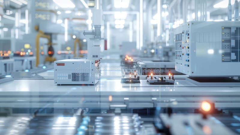 Modern Battery Pack Factory Floor with Machines and Workers ...