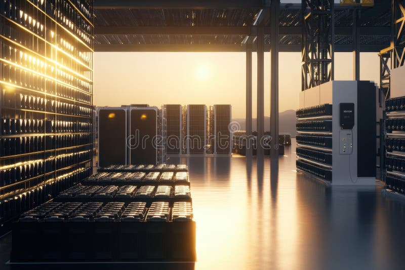 Modern Battery Storage Facility at Sunset Showcasing Advanced ...