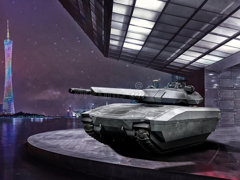 Modern Battle Tank on a Pedestal Night Stock Image - Image of street ...