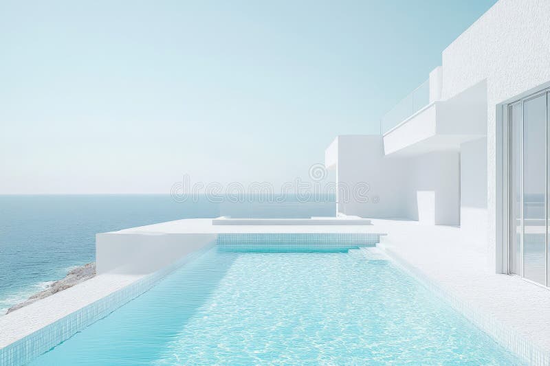 Modern Beach House with Infinity Pool and Ocean View. AI Generative ...