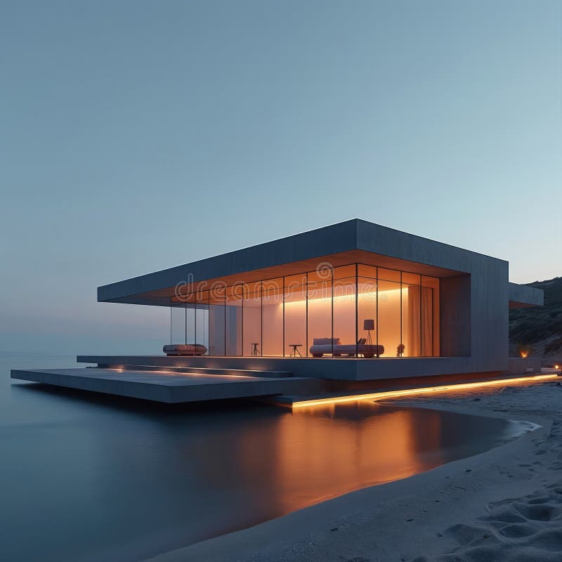 Modern Beach House with Large Windows. Contemporary Architectural ...