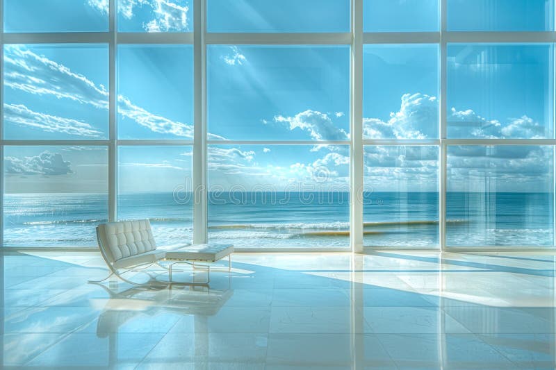 Modern Beach House with Ocean View. Stock Image - Image of windows ...