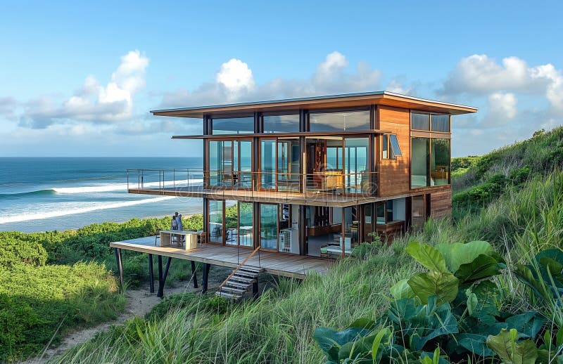 Modern Beach House on the Seashore Stock Photo - Image of beach, island ...