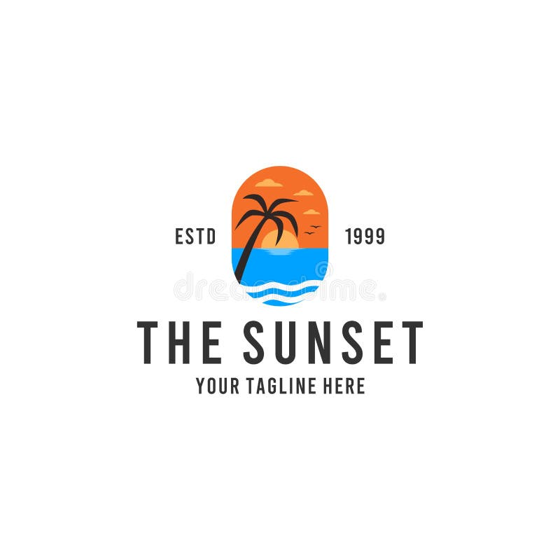 Modern Beach Sunset Logo Design Stock Illustration - Illustration of ...