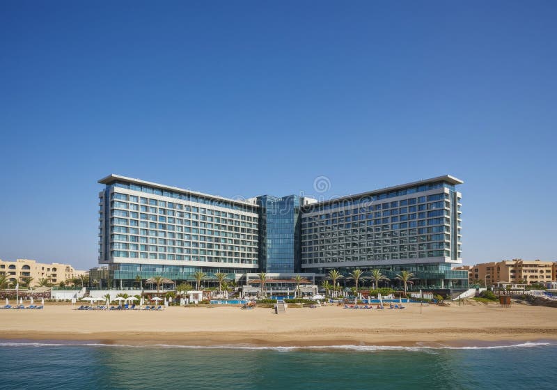 Modern Beachfront Hotel on Sandy Shore Stock Illustration ...