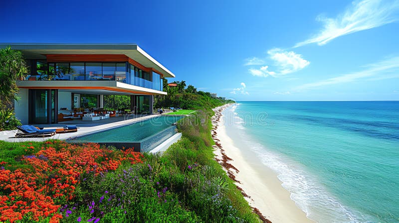 Modern Beachfront House with Infinity Pool, Ocean View, and Lush ...