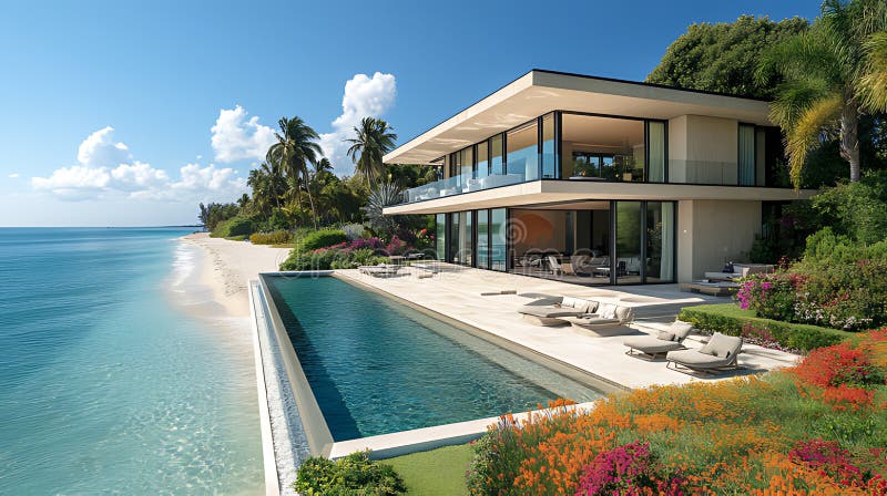 Modern Beachfront House with Infinity Pool, Ocean View, and Lush ...