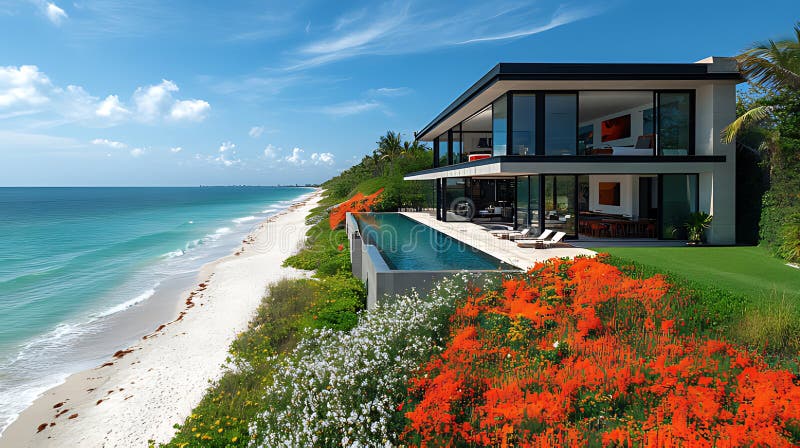 Modern Beachfront House with Infinity Pool, Ocean View, and Vibrant ...