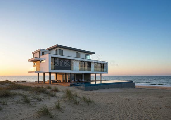 Modern Beachfront House with a Minimalist Design, Located on a Sandy ...