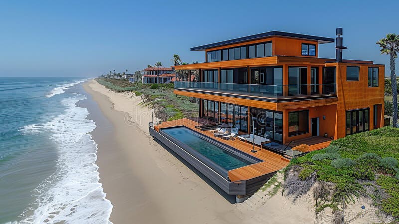 Modern Beachfront Mansion with Pool and Ocean Views Stock Illustration ...