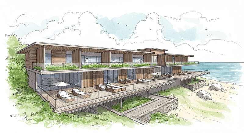 Modern Beachfront Residence with a Two-story Structure Featuring ...