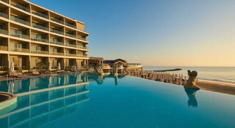 Modern Beachfront Resort Features a Multi-story Building with Balconies ...