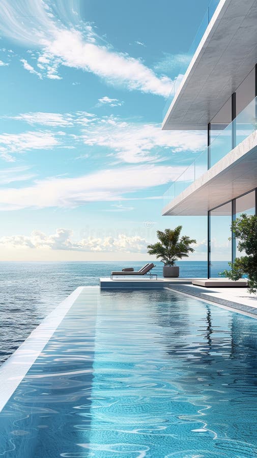 Modern Beachfront Villa with Infinity Pool, Daytime. Luxury Travel and ...