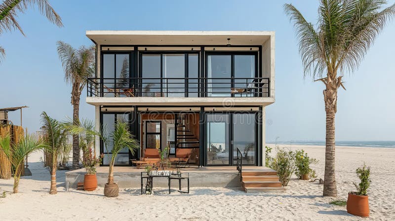 Modern Beachside Cabin with Ocean View Stock Illustration ...