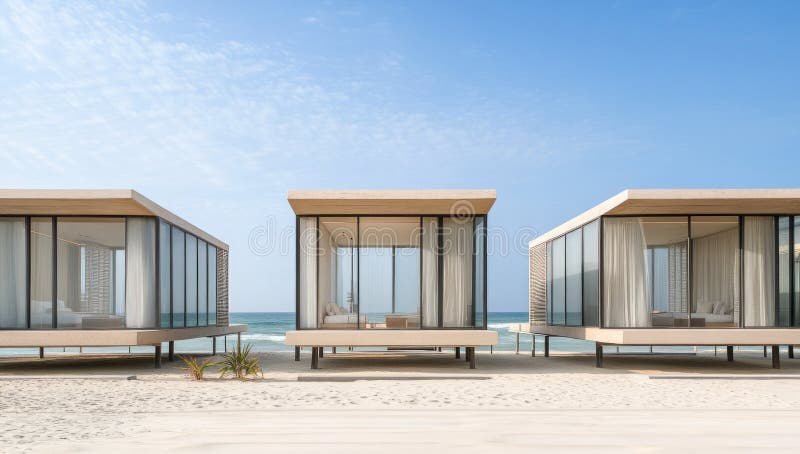 Modern Beachside Cabins with Large Windows and Wooden Structures ...