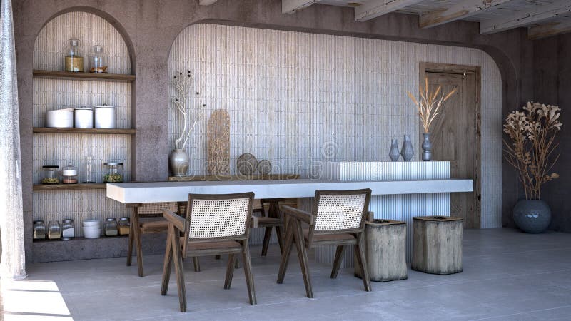 Modern Beautiful Interior Design of Dining Room and Concrete Wall ...