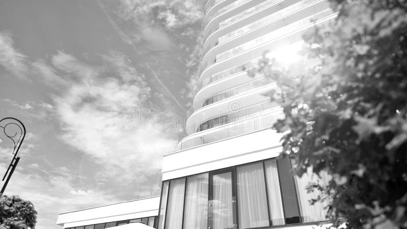Modern Beautiful Luxury Hotel Resort Building. Black and White. Stock ...