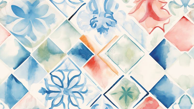 Modern Beautiful Seamless Pattern in Patchwork Style with Contemporary Hand Drawn Watercolor ...
