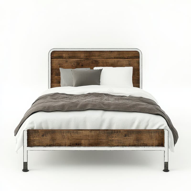 A Modern Bed Design Featuring a Wooden Headboard and Soft Bedding ...