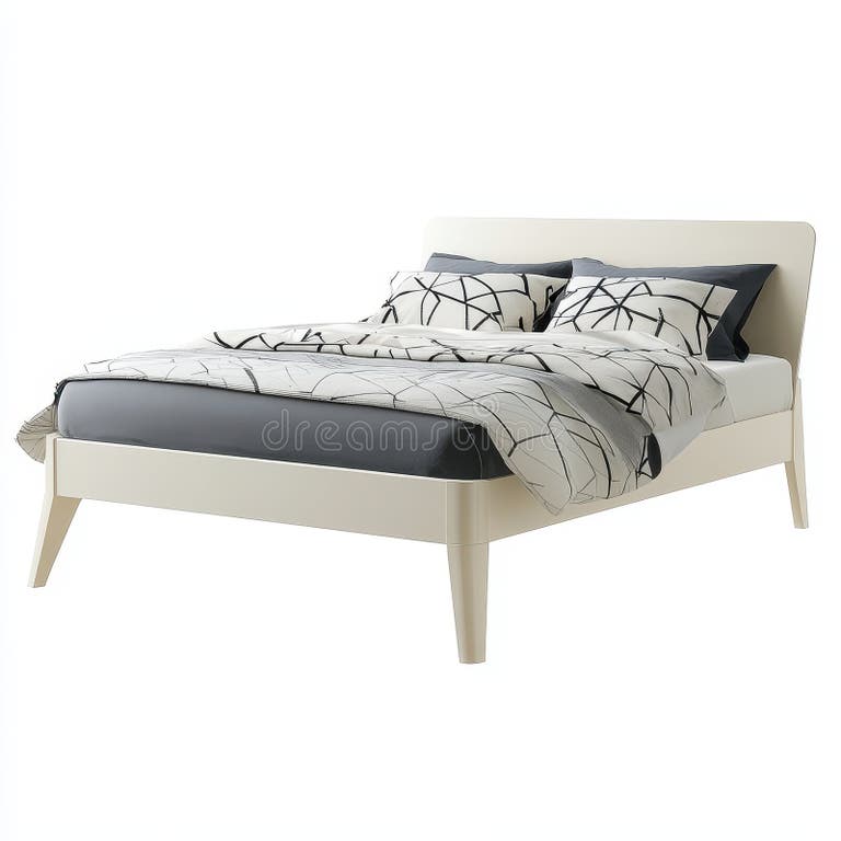 A Modern Bed with Patterned Bedding, Designed for Comfort and Style in ...