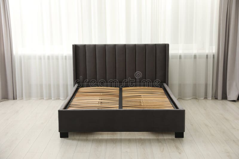 Modern Bed with Storage Space for Bedding Under Slatted Base in Room ...