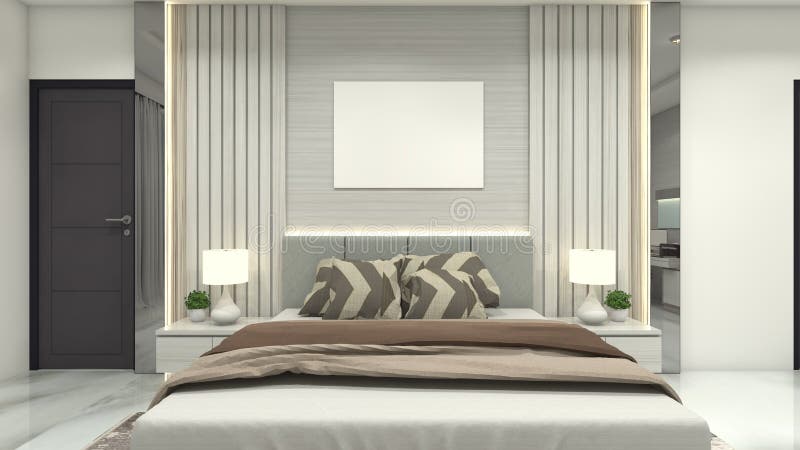 Modern Bedding Design with Luxury Headboard Panel and Side Drawer Stock ...