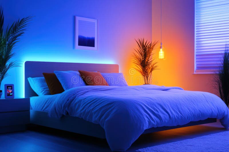Modern Bedroom with Ambient Lighting and Cozy Decor Creates Relaxing ...