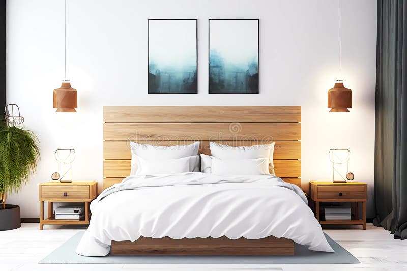 Modern Bedroom with a Big Bed Mockup. Generative Ai Stock Photo - Image ...