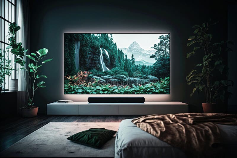 Modern Bedroom with Big Tv Screen. Generative Ai Stock Illustration ...