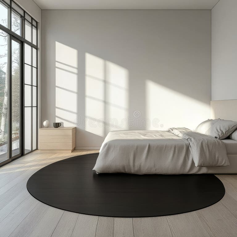 A Modern Bedroom Design with a Black Arch-patterned Wall Texture ...