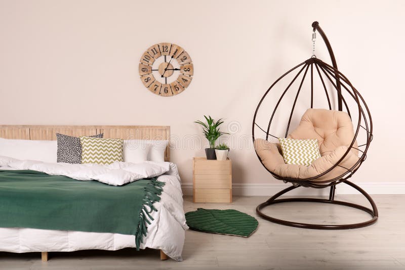 Modern Bedroom Interior with Comfortable Hanging Chair Stock Photo ...