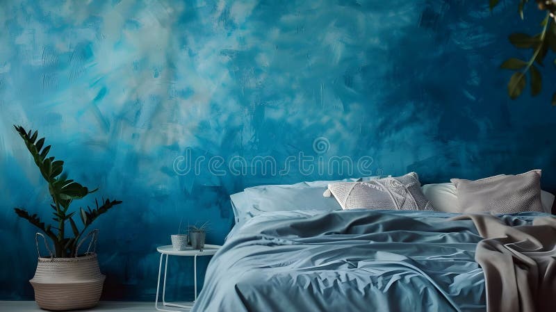 Modern Bedroom Interior Design Blue Textured Wall Comfort Elegance ...