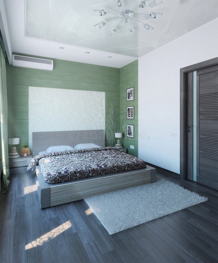 Modern Bedroom Interior Design, 3d Render Stock Illustration ...