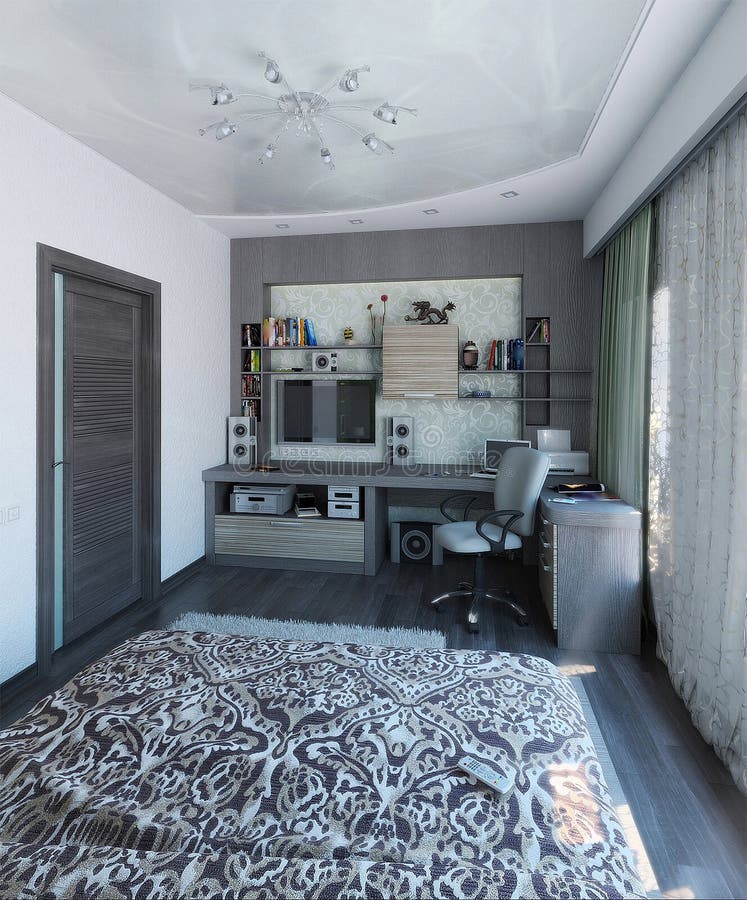 Modern Bedroom Interior Design, 3d Render Stock Illustration ...