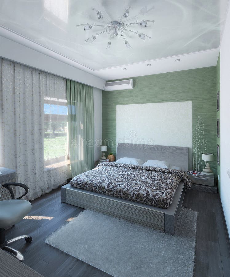 Modern Bedroom Interior Design, 3d Render Stock Illustration ...