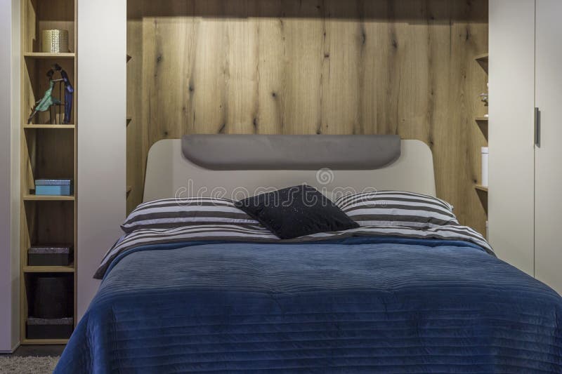 Modern Bedroom Interior. Front View Stock Photo - Image of cozy ...