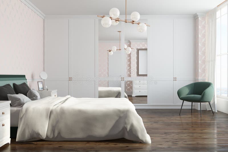 White Pattern Bedroom, Side View Stock Illustration - Illustration of ...