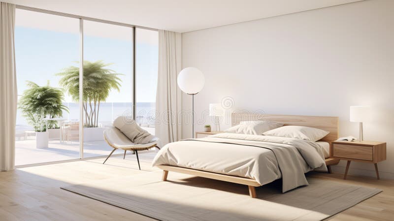 A Modern Bedroom, Large French Windows, with Studio Light Stock ...