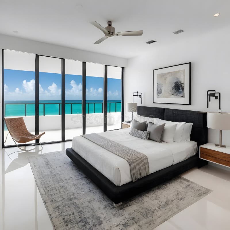 Modern Bedroom in the 2nd Floor on the Beach in Miami Beach Stock ...