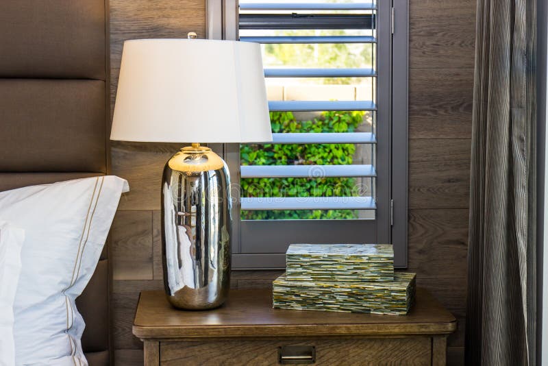 Modern Bedroom Night Stand stock photo. Image of light - 107189808