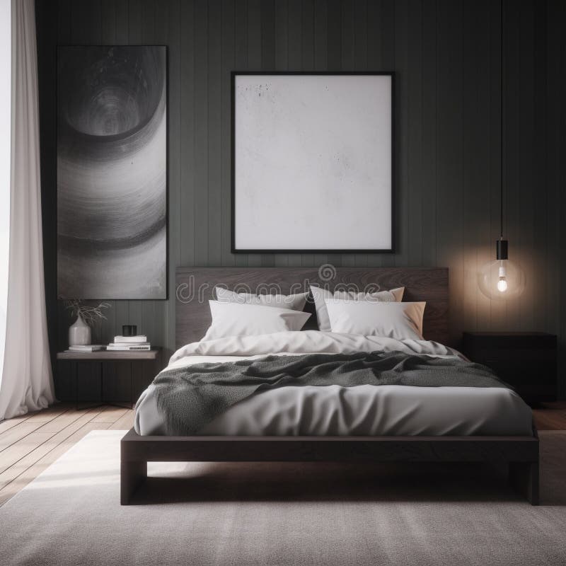 Modern Bedroom with Platform Bed and Sleek Nightstand Stock Photo ...