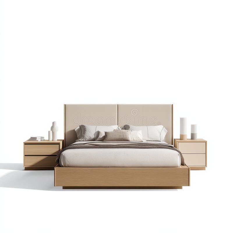Modern Bedroom Setup Featuring a Bed, Nightstands, and Decorative ...
