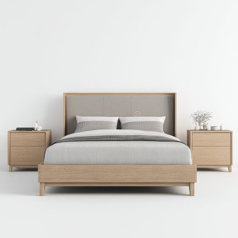 A Modern Bedroom Setup Featuring a Bed and Two Nightstands with ...