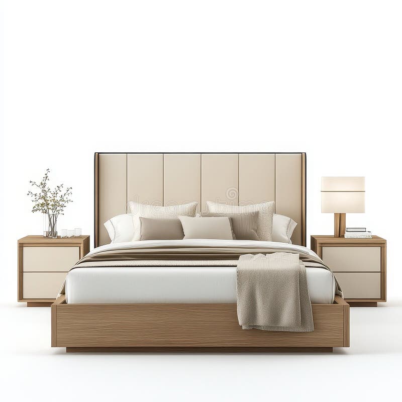 Modern Bedroom Setup Featuring a Stylish Bed, Nightstands, and ...