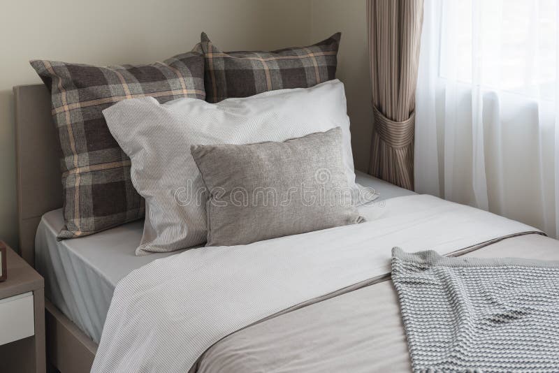 Modern Bedroom Style with Single Bed Stock Image - Image of fabric ...