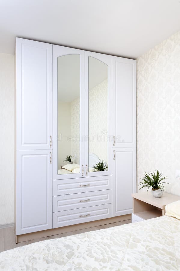 Modern Bedroom with Wardrobe Double Bed Stock Image - Image of ...