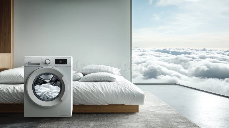 Modern Bedroom with Washing Machine Under a Cloudy Sky View Stock Photo ...