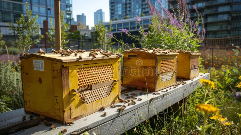 Modern Beehives in Urban Apiary Stock Illustration - Illustration of ...