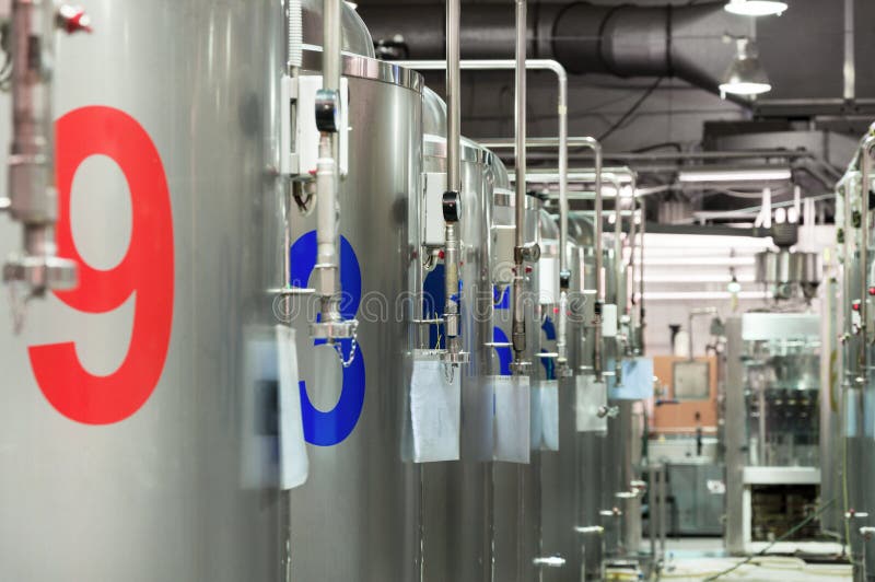 Modern Beer Factory. Steel Tanks for Beer Fermentation Stock Image ...