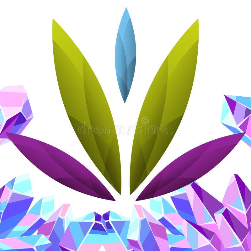 Three Stylized Leaves are Arranged with Two Green Leaves and a Blue ...